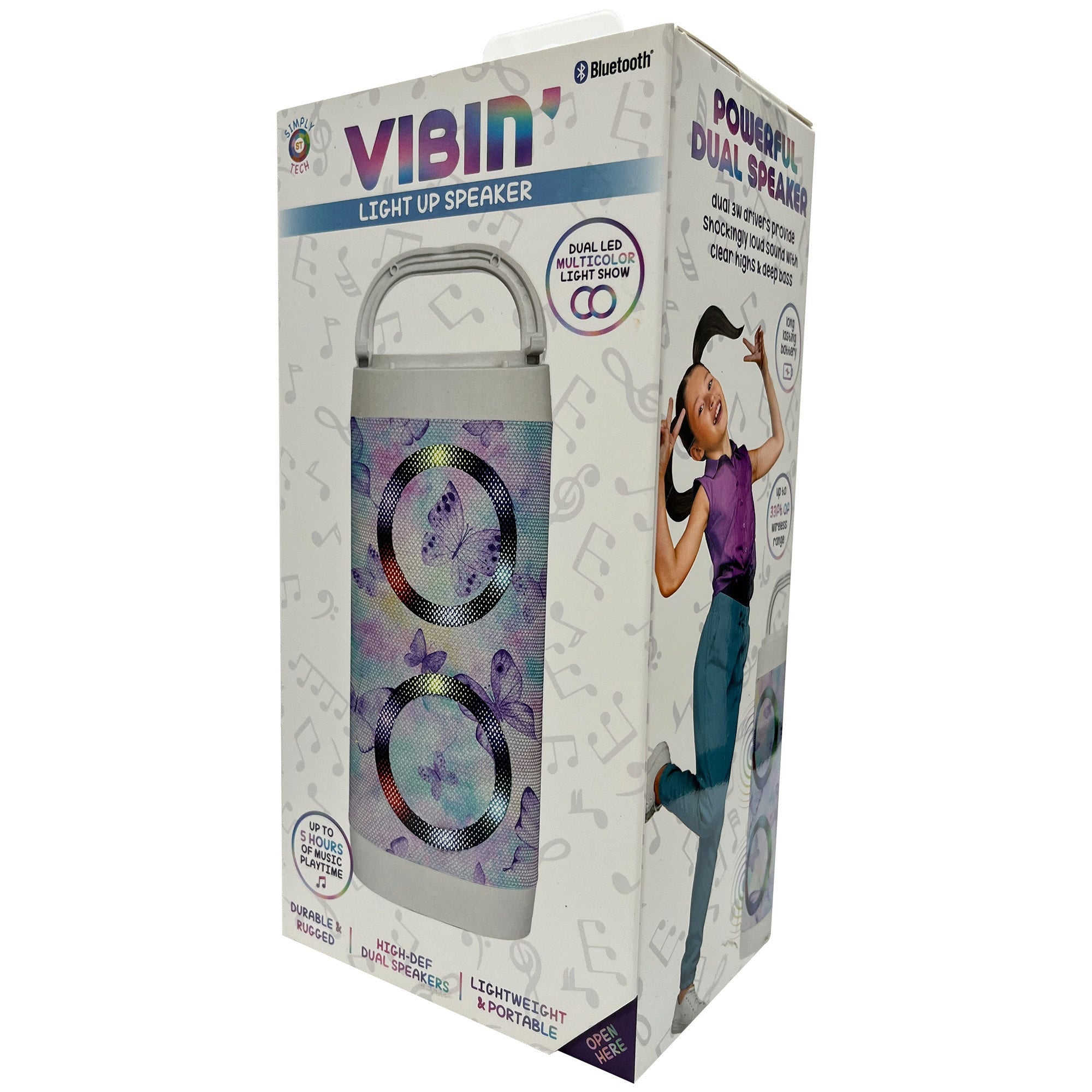 vibin fabric- printed dual led bluetooth speaker with handle in purple – Dollaritem.com