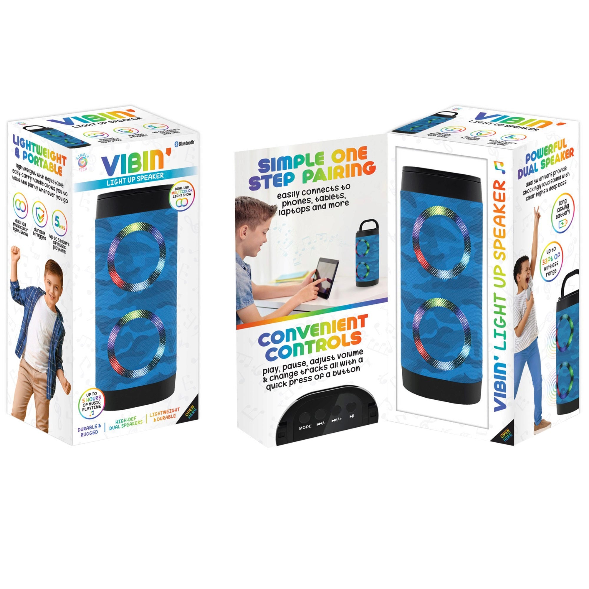 vibin fabric- printed dual led bluetooth speaker with handle in blue c – Dollaritem.com