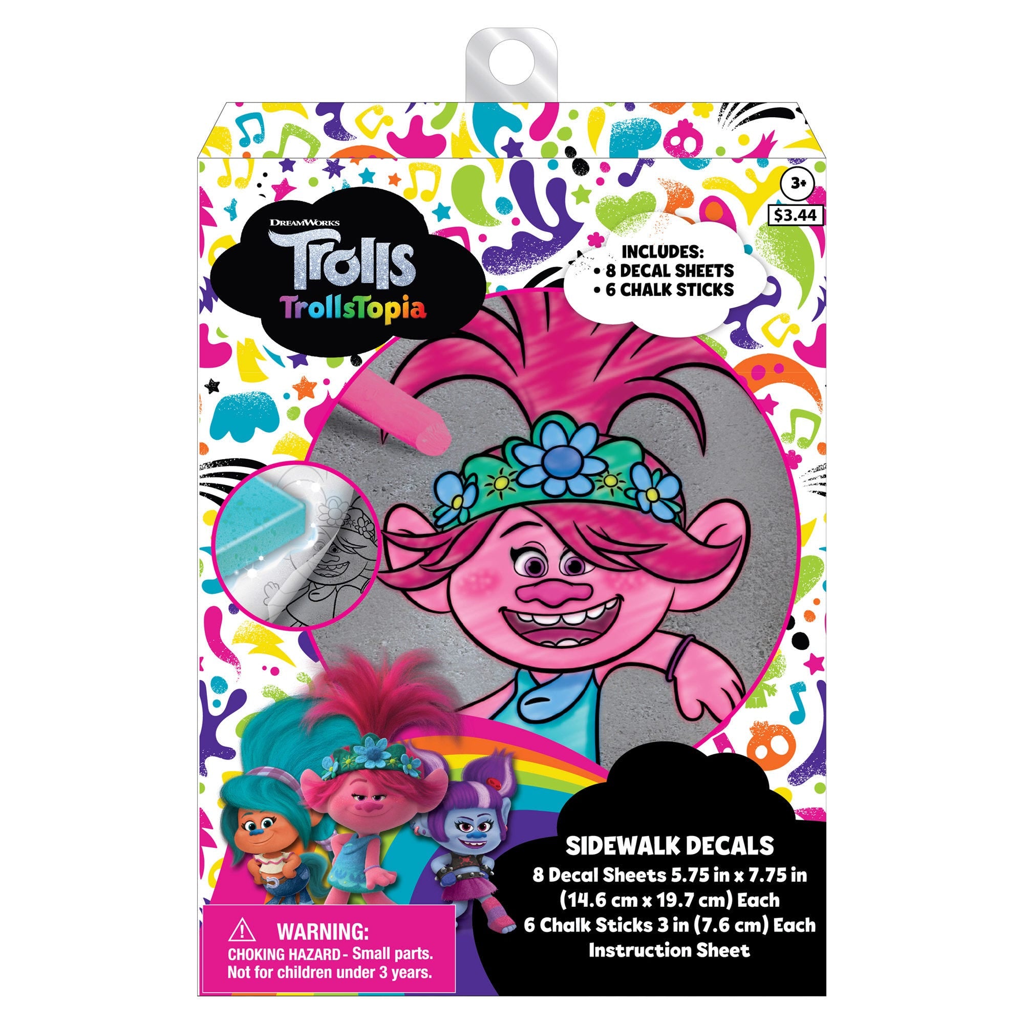 trolls trollstopia chalk decals kit with 6 chalk sticks and 8 decals ...